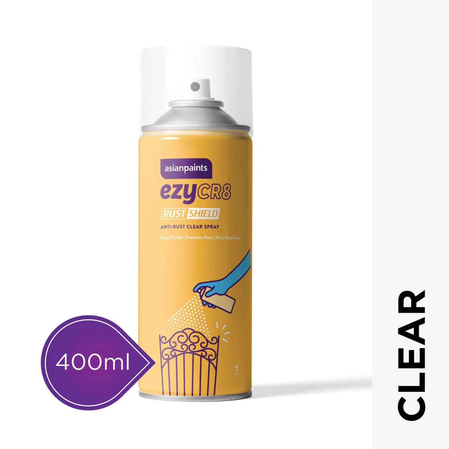 Asian Paints ezyCR8 Rust Shield Anti-Rust Clear Spray 400ml | HARDWARE ...