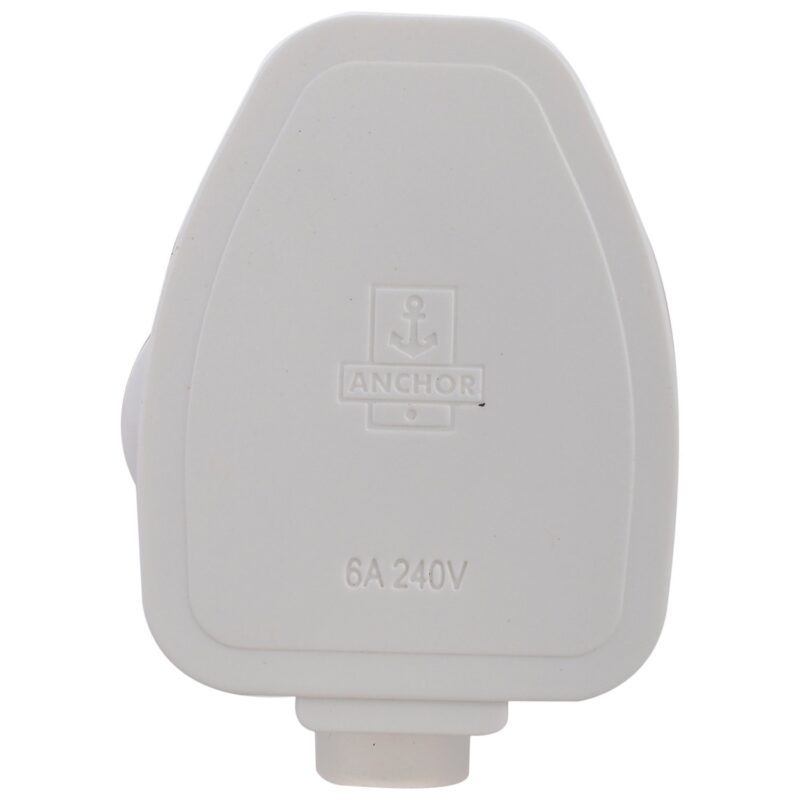 Anchor 38626 Polycarbonate 3-Pin 6A Plug Top (White) | HARDWARE SHACK